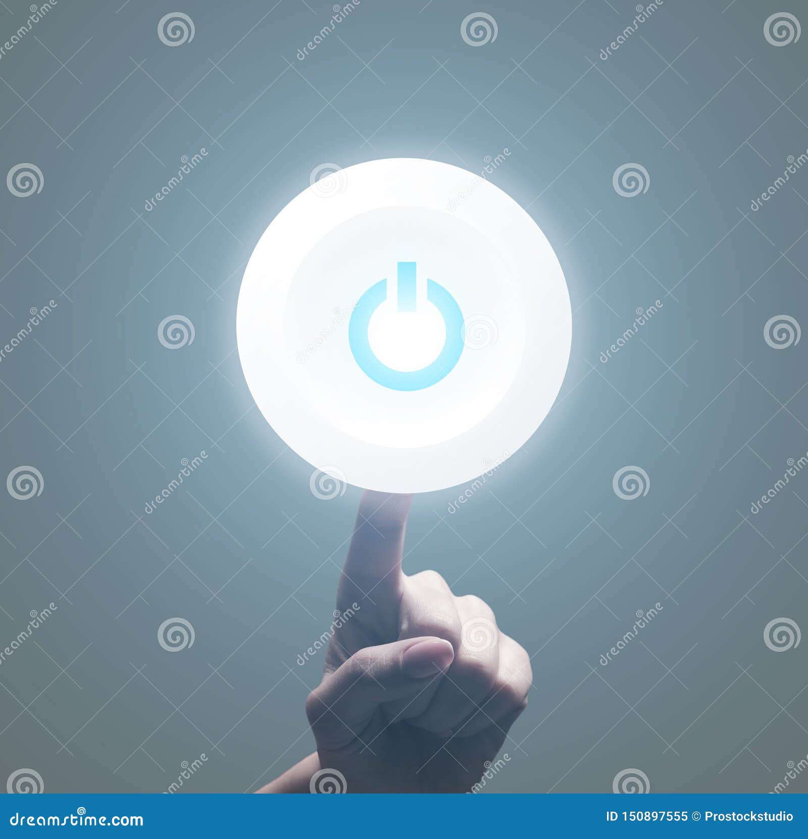 Finger Switching on Power Button on Grey Stock Illustration ...