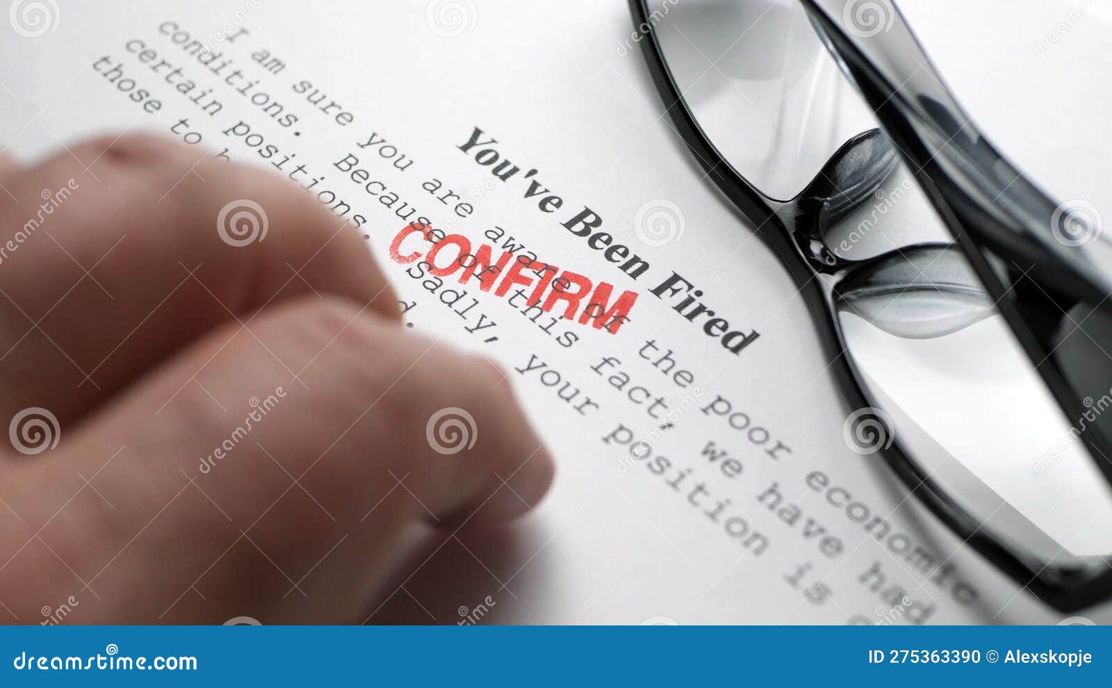 Finger Tapping on You are Fired Letter Stock Photo - Image of stamp ...