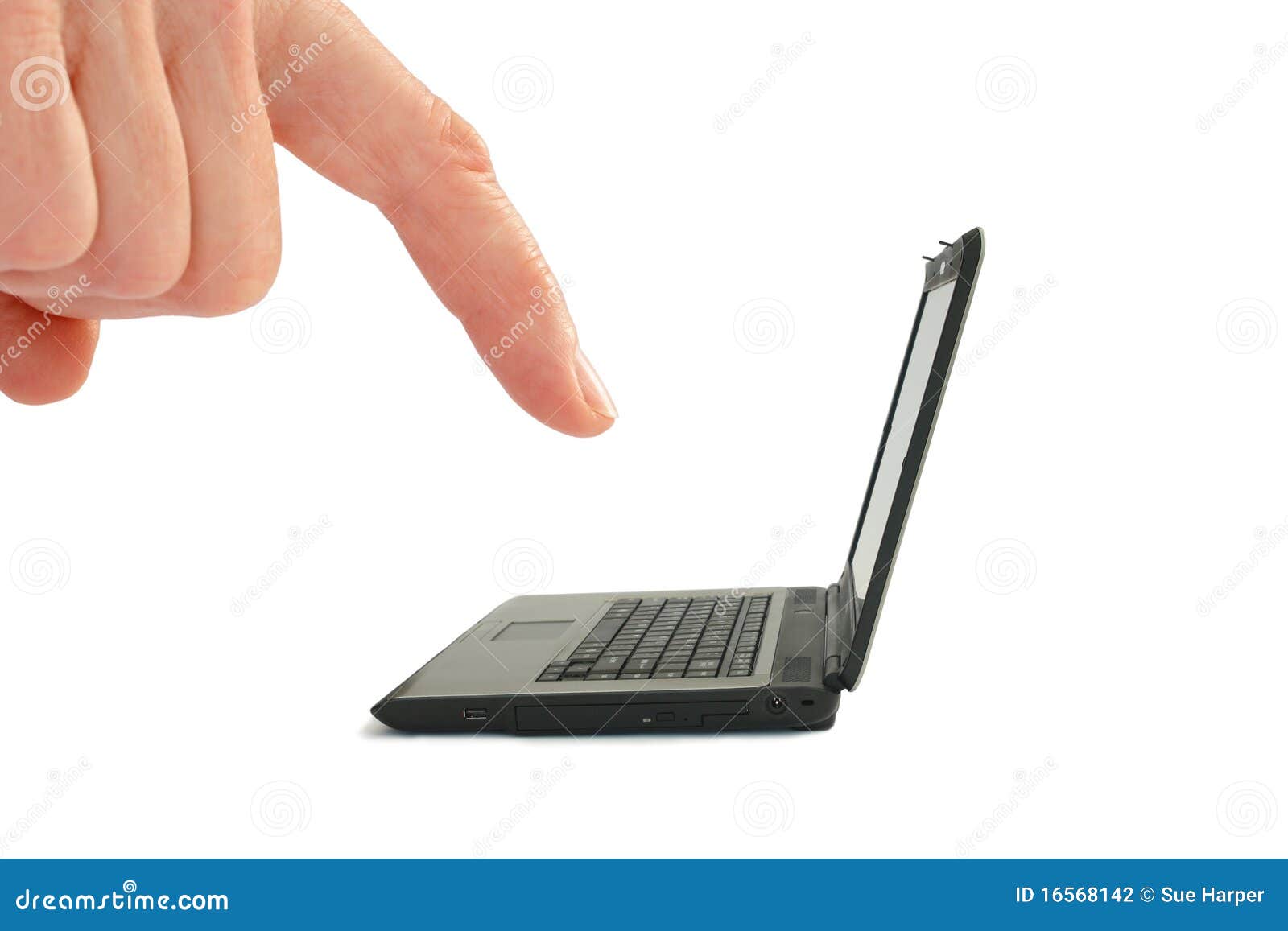 Finger Tiny Laptop (isolated on White) Stock Photo - Image of point ...