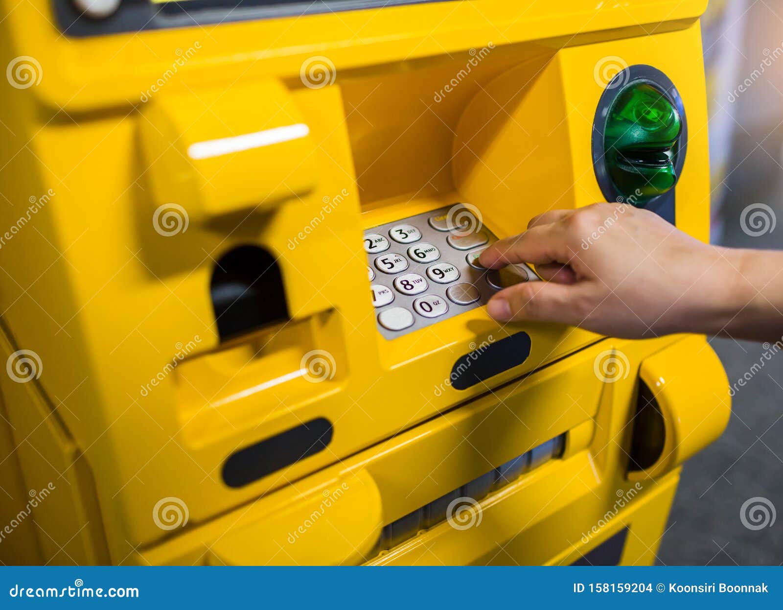 Finger about To Press a Pin Code on a Pad. Security Code on an Yellow ...