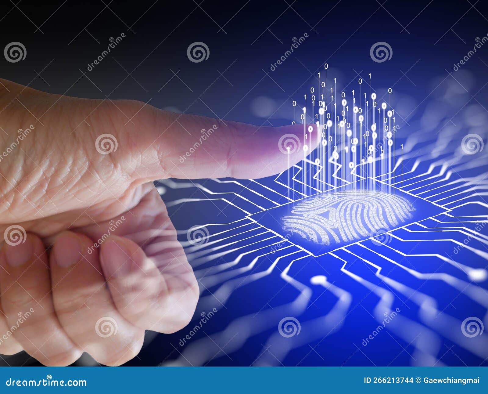 A Finger is about To Scan or Activate a Glowing 3D Fingerprint in an ...