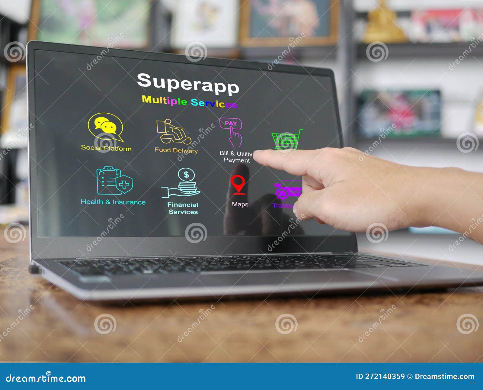 Finger about To Tap on a Screen of Superapp on Computer Notebook or ...