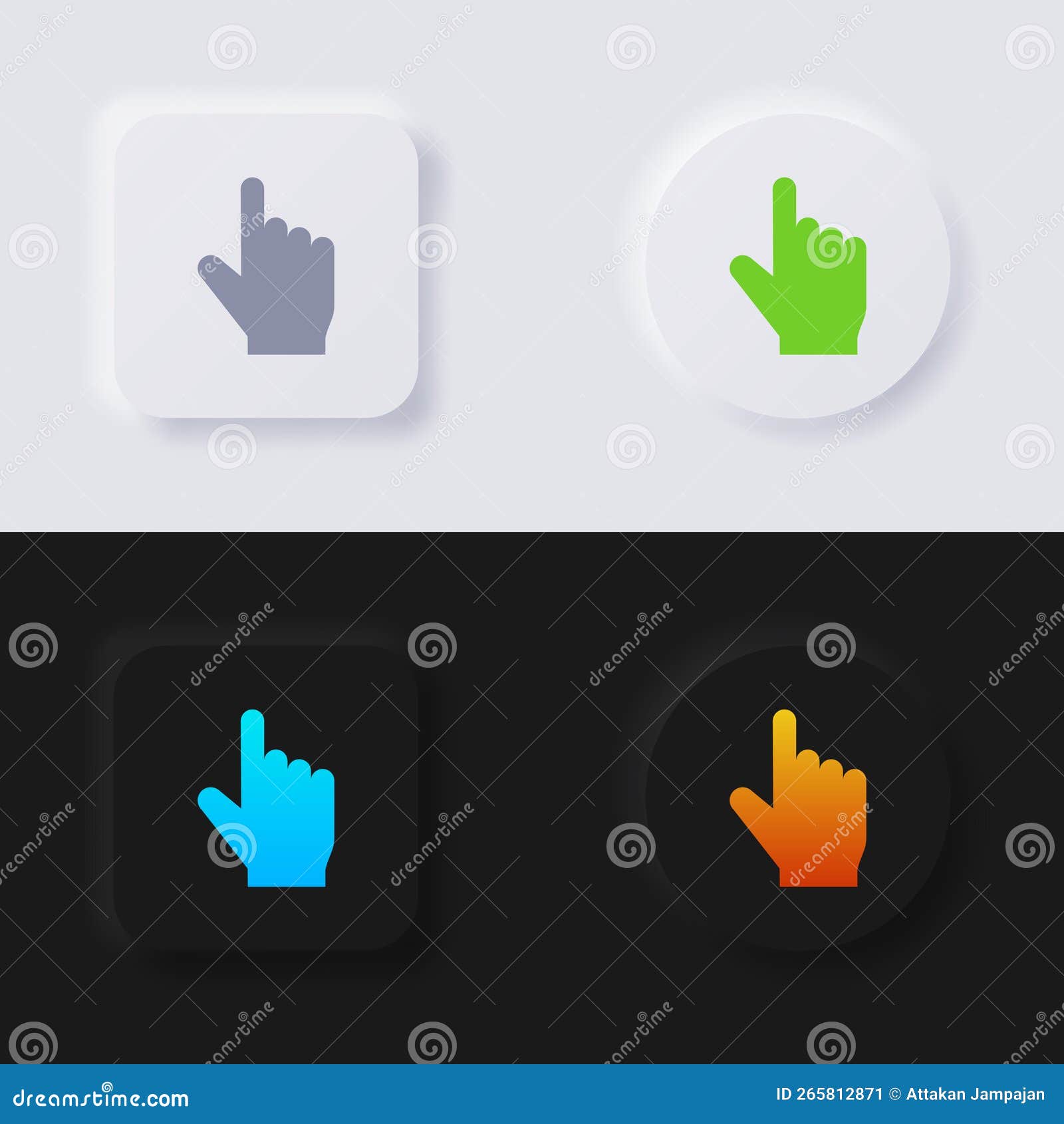 Finger Touch Button Icon Set, Multicolor Neumorphism Button Soft UI ...