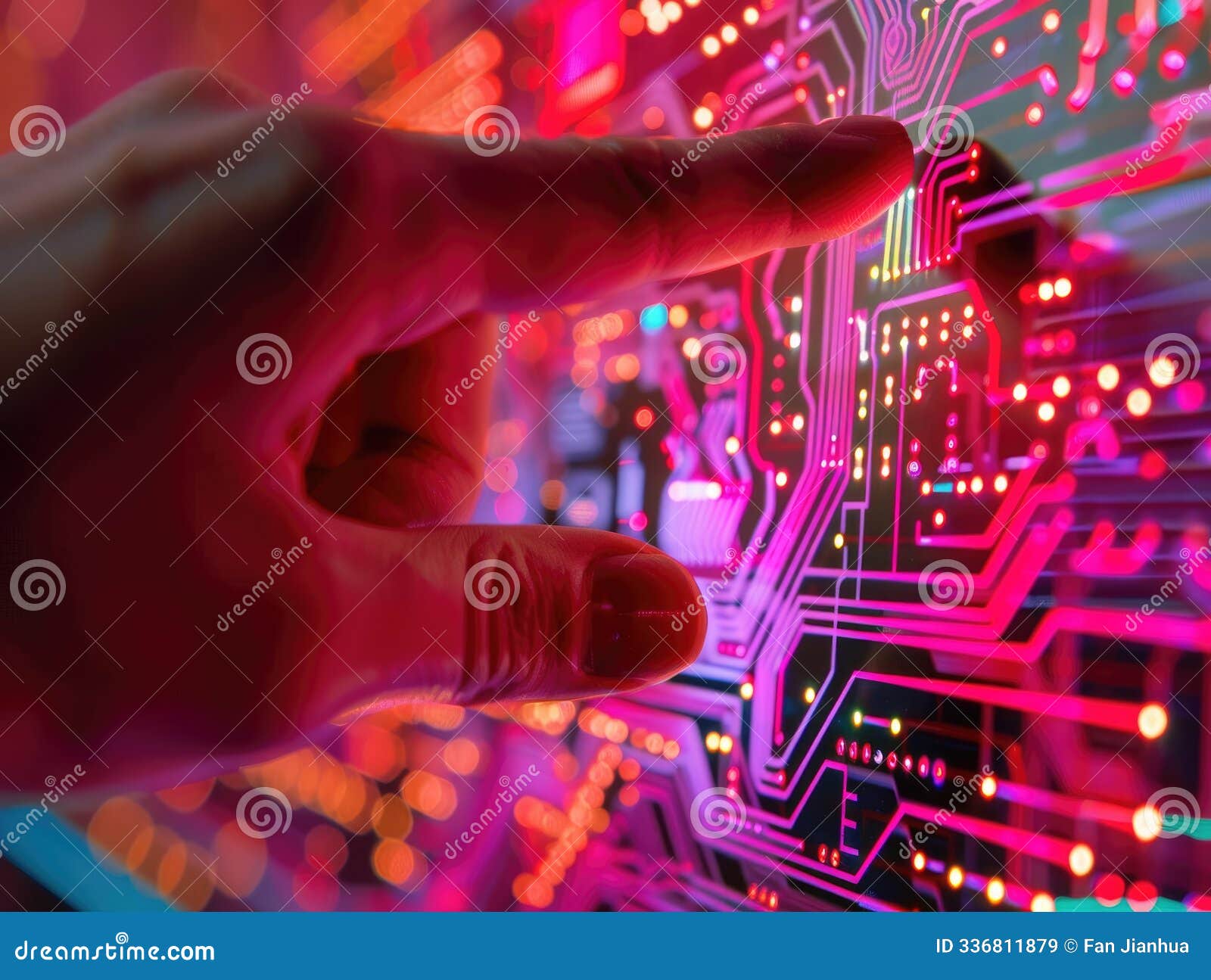 Finger Touch Electronic Screens and Circuits Stock Image - Image of ...