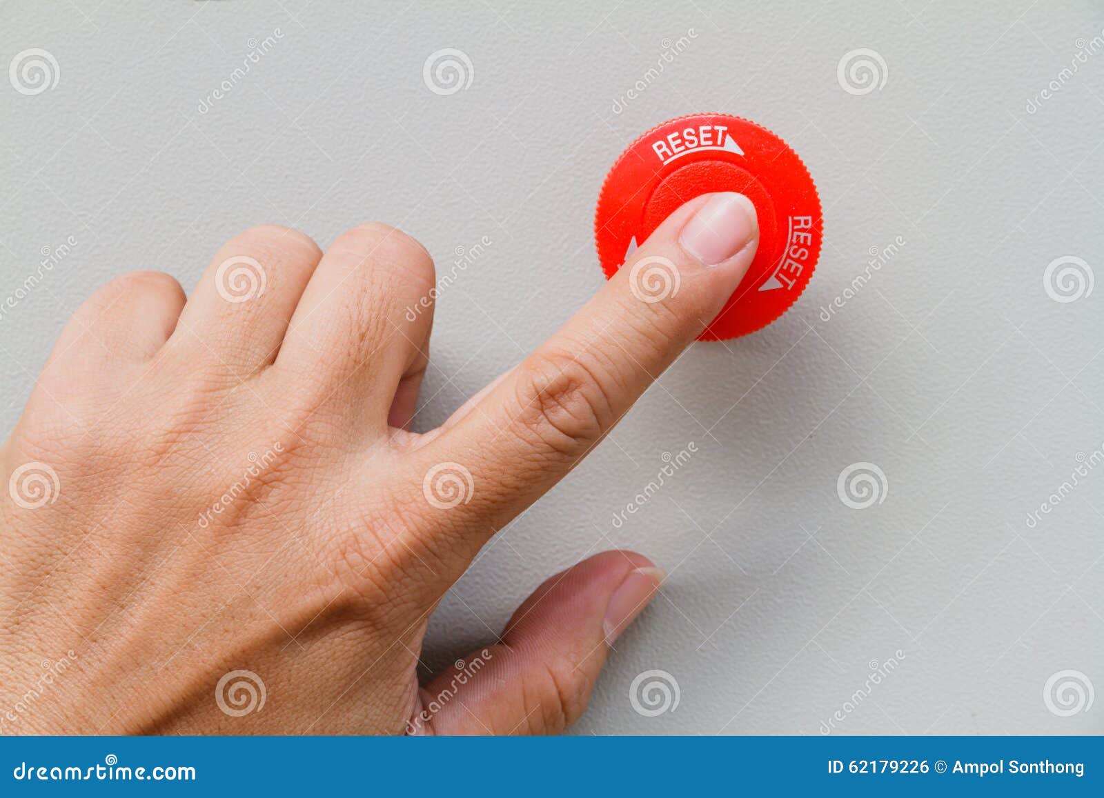 Finger Touch on Red Emergency Stop Switch and Reset Stock Photo - Image ...