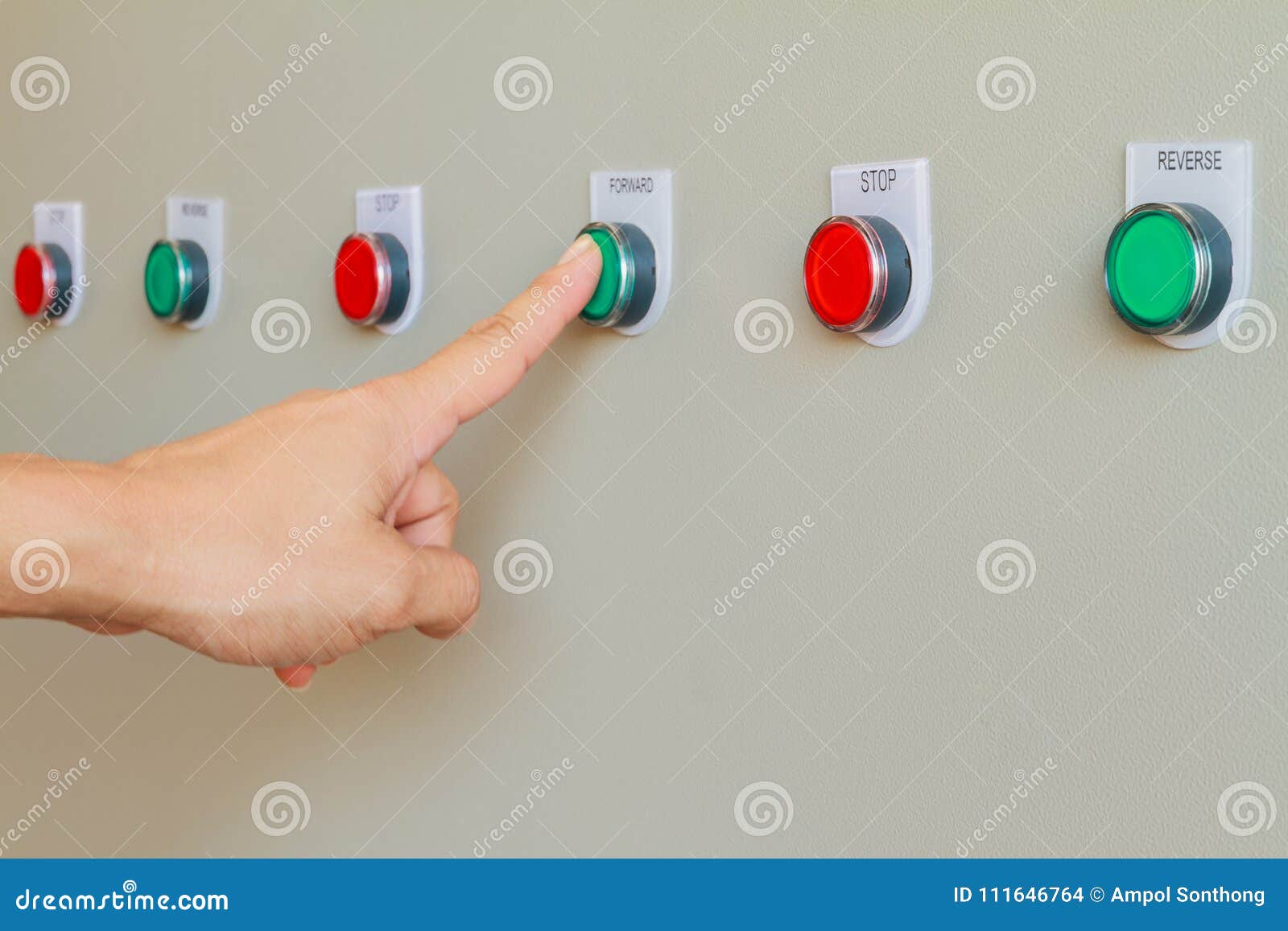 Finger Touch on Red Stop Button. Stock Photo - Image of industry, panel ...