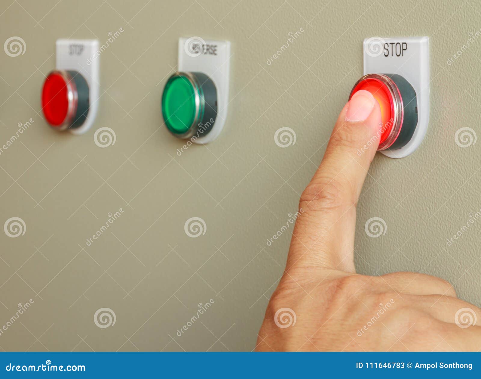 Finger Touch on Red Stop Button. Stock Image - Image of work, industry ...