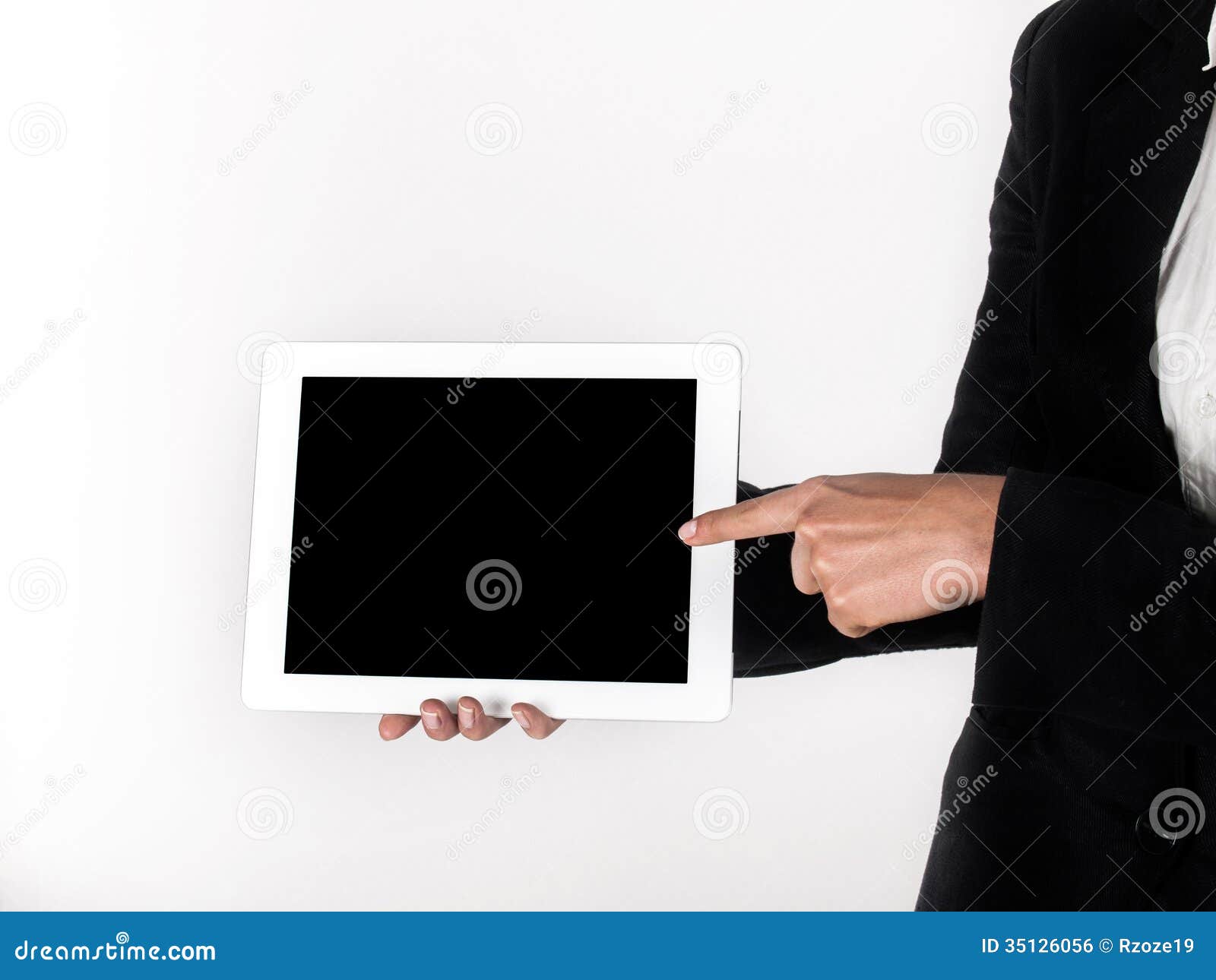 Finger on the Touch Screen Shows Stock Photo - Image of hands, touch ...
