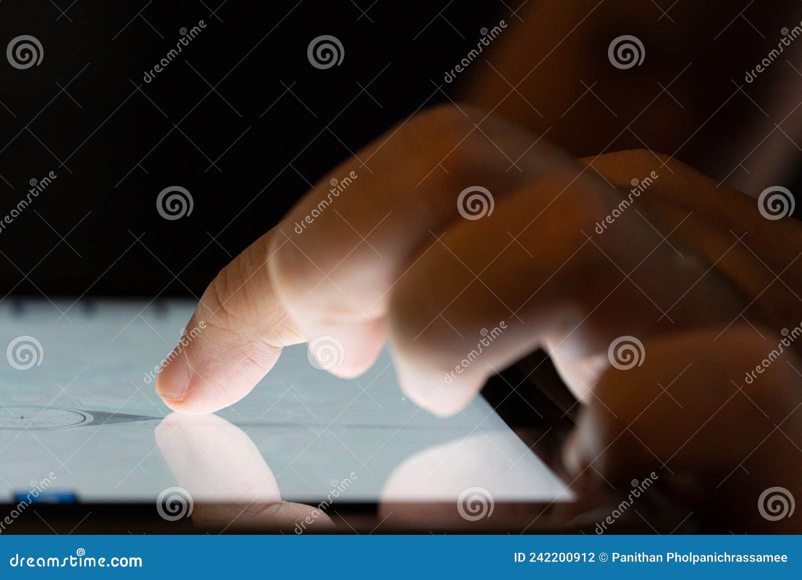 Finger Touch on Tablet Screen Mock Up with Light. Stock Photo - Image ...