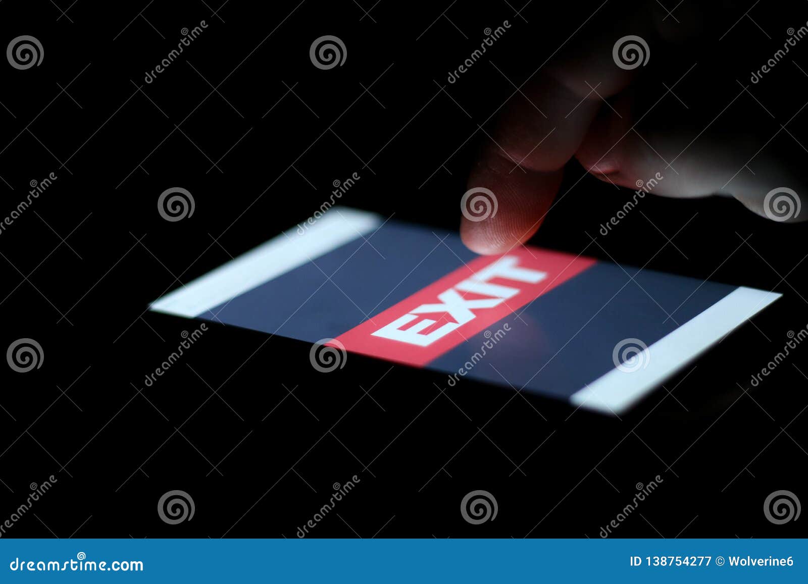 A Finger Touches the Exit Sign on the Display Stock Image - Image of ...