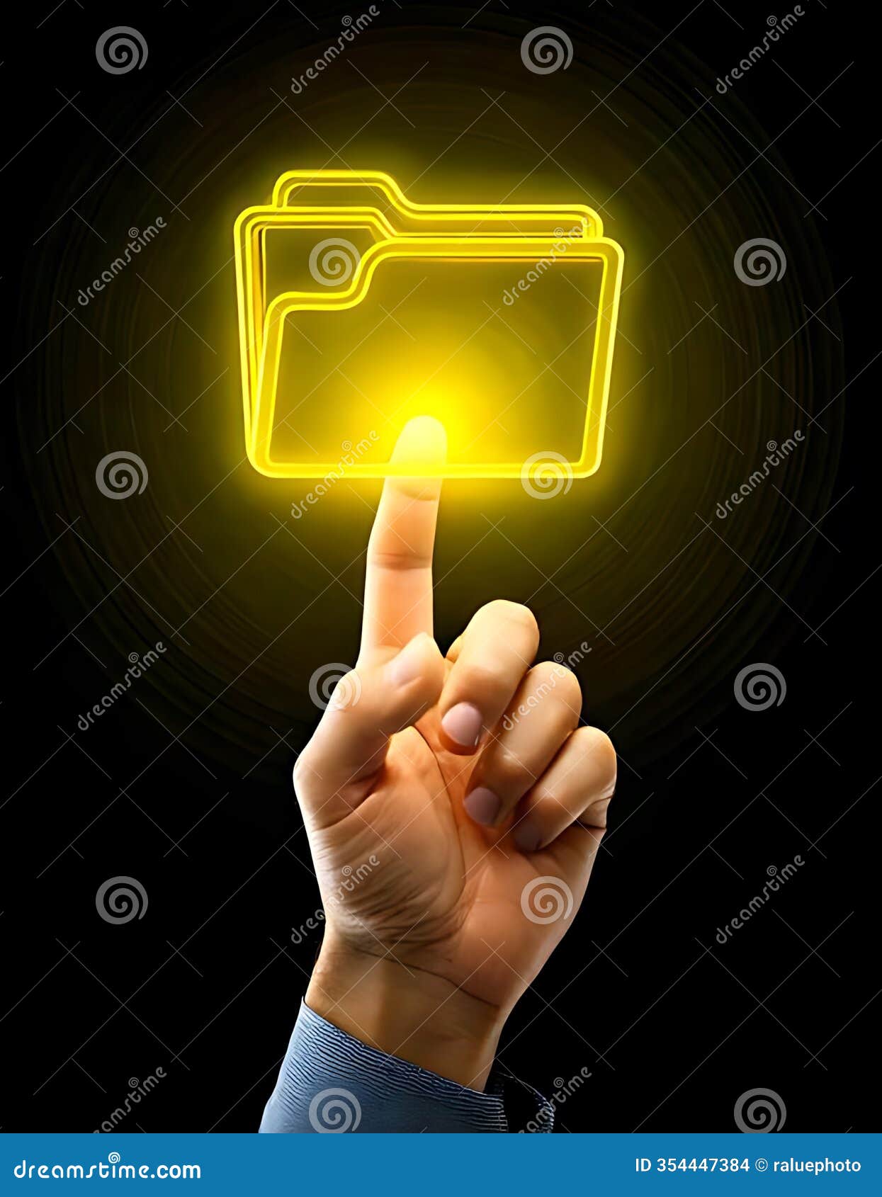 A Finger Touches a Glowing Folder Icon, Indicating Digital File Access ...