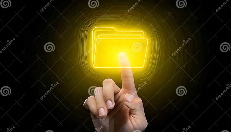 A Finger Touches a Glowing Folder Icon, Indicating Digital File Access ...