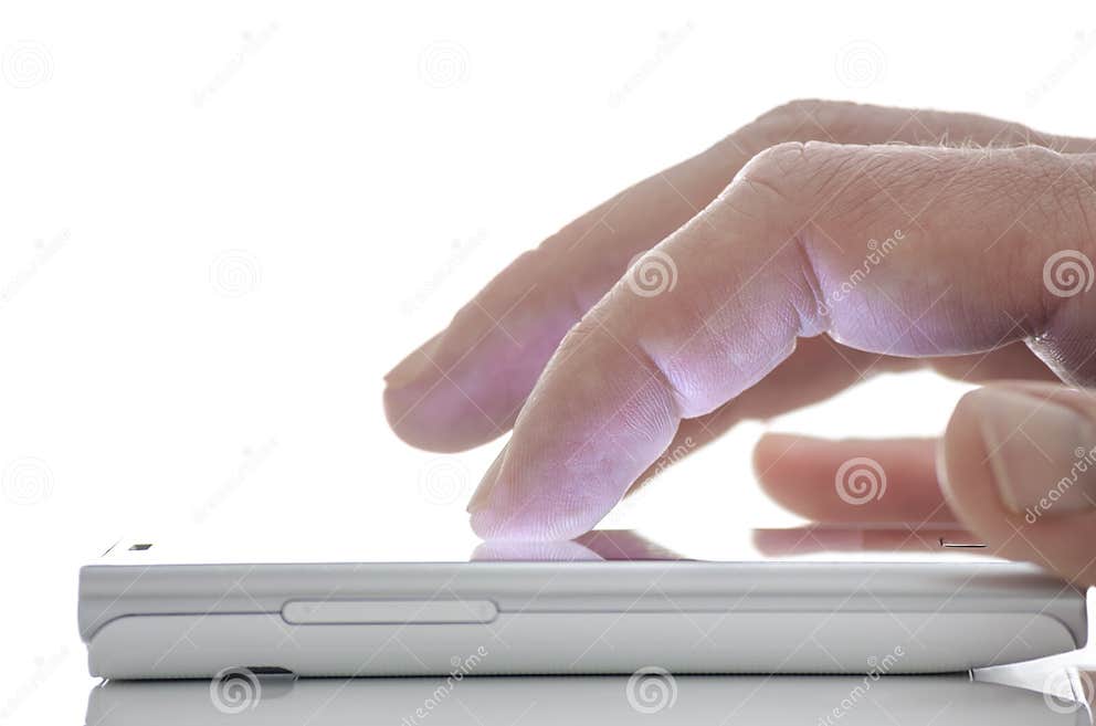 Finger Touchhing Touch Screen Stock Image - Image of phone, closeup ...