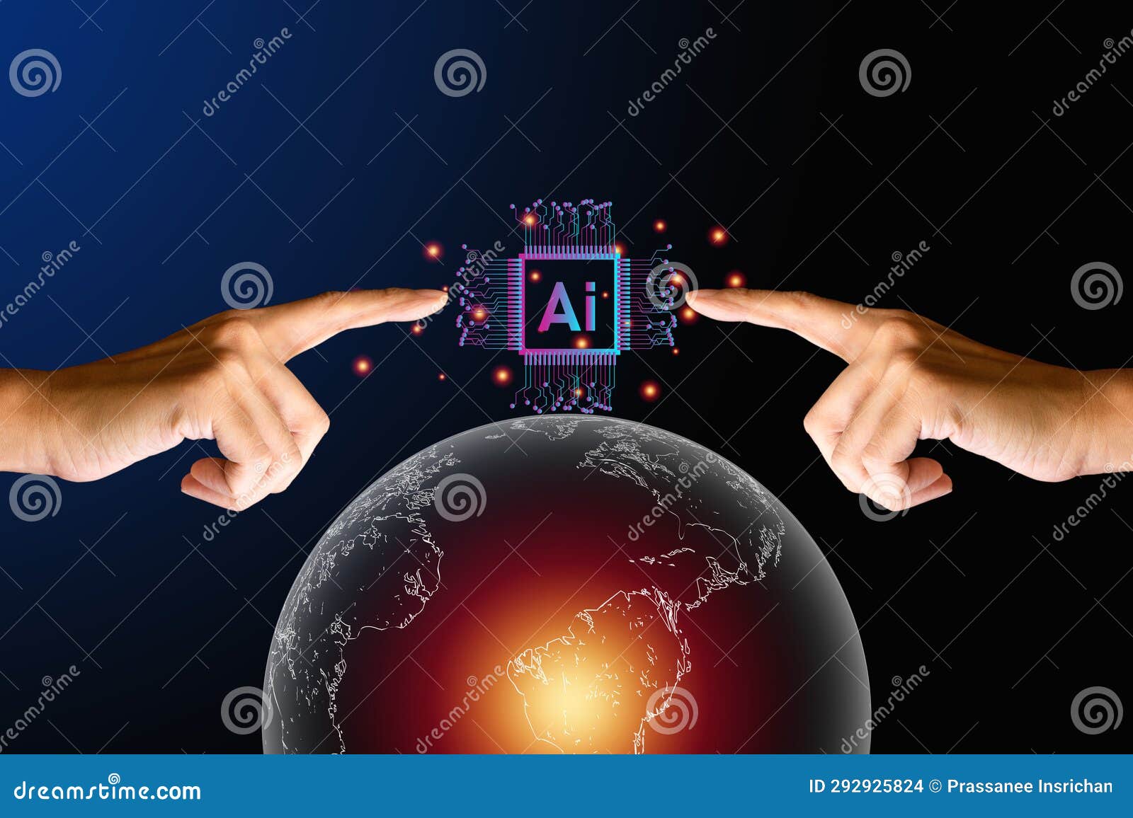 Finger Touching on Artificial Intelligence or AI Interface Diagram and ...