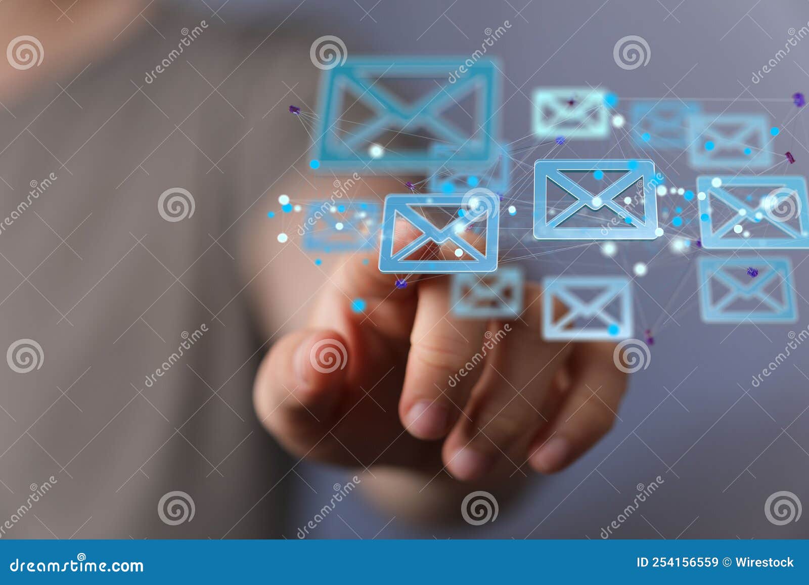 Finger Touching a 3d Rendering of Floating Connected Message Icons ...