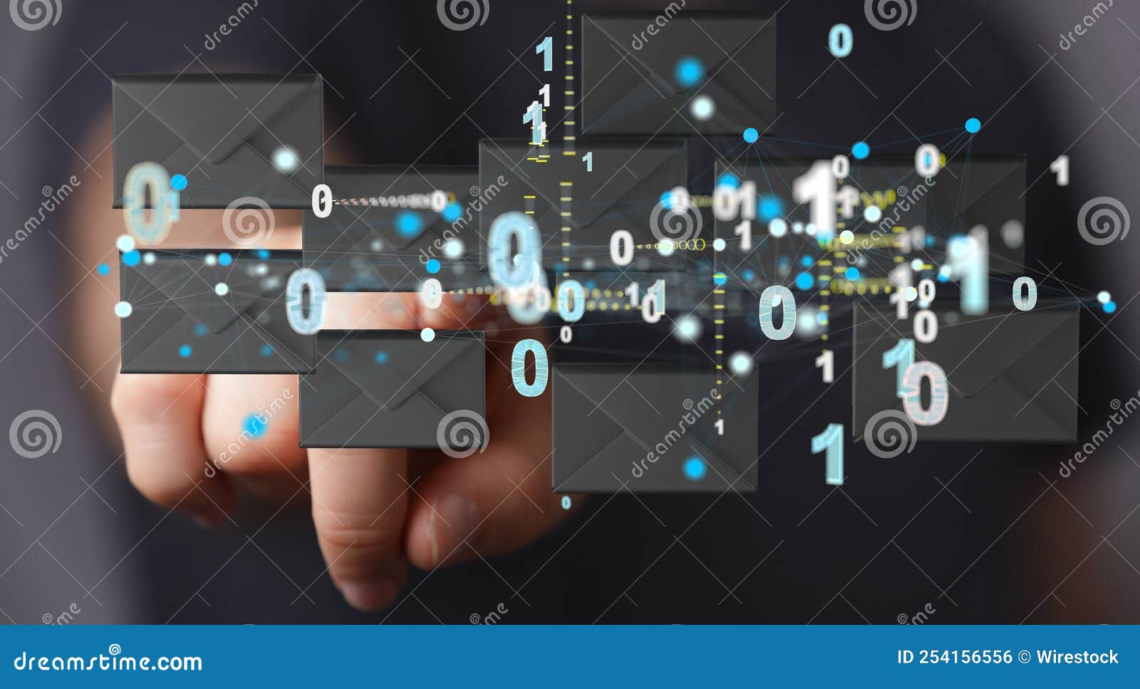 Finger Touching a 3d Rendering of Floating Connected Message Icons Stock Photo - Image of parcel ...