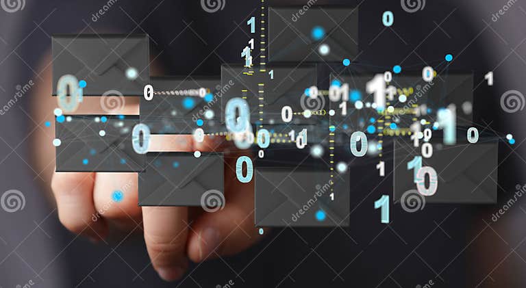 Finger Touching a 3d Rendering of Floating Connected Message Icons Stock Photo - Image of parcel ...