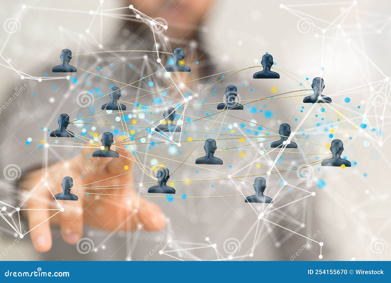 Finger Touching a 3d Rendering of Floating Connected Profile Icons ...