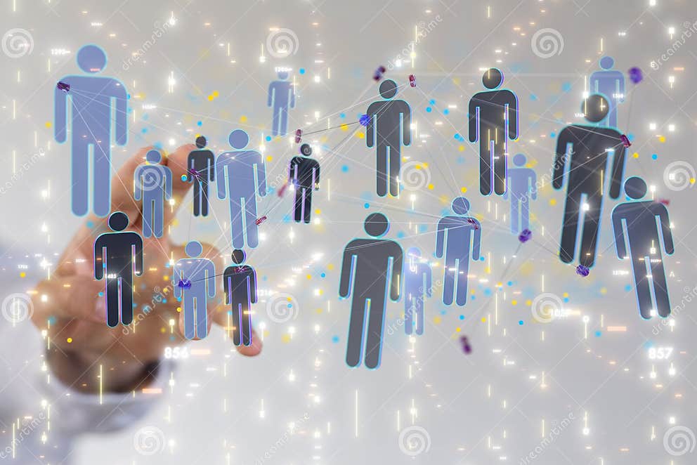 Finger Touching a 3d Rendering of Floating Connected Profile Icons ...