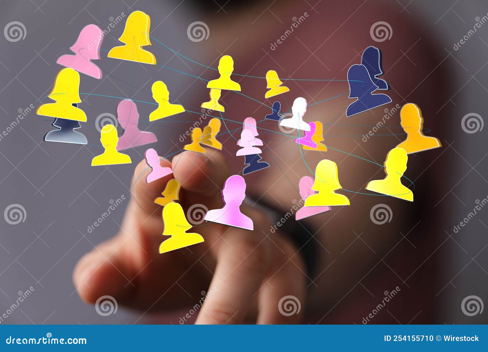 Finger Touching a 3d Rendering of Floating Connected Profile Icons ...