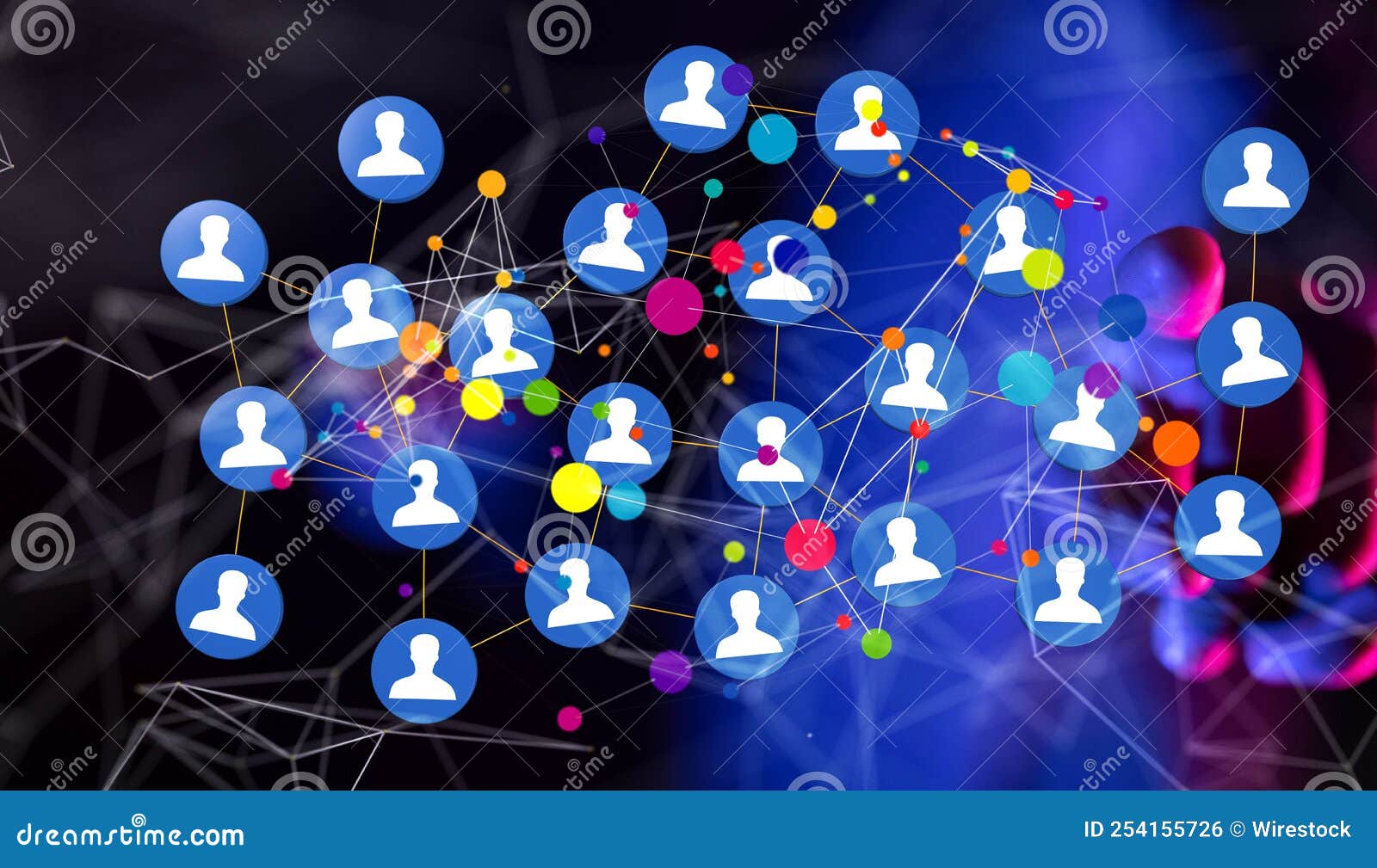 Finger Touching a 3d Rendering of Floating Connected Profile Icons ...