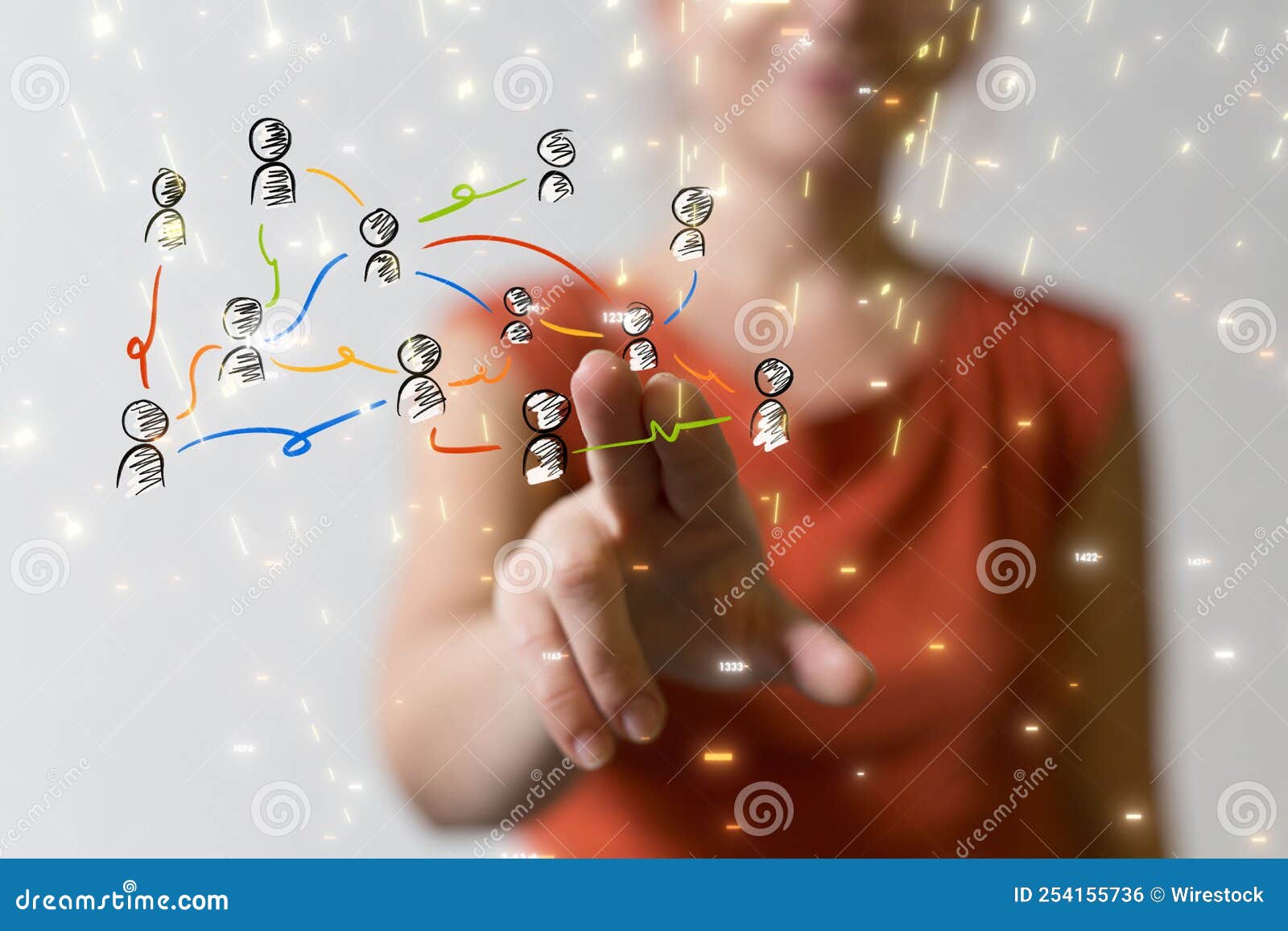 Finger Touching a 3d Rendering of Floating Connected Profile Icons ...