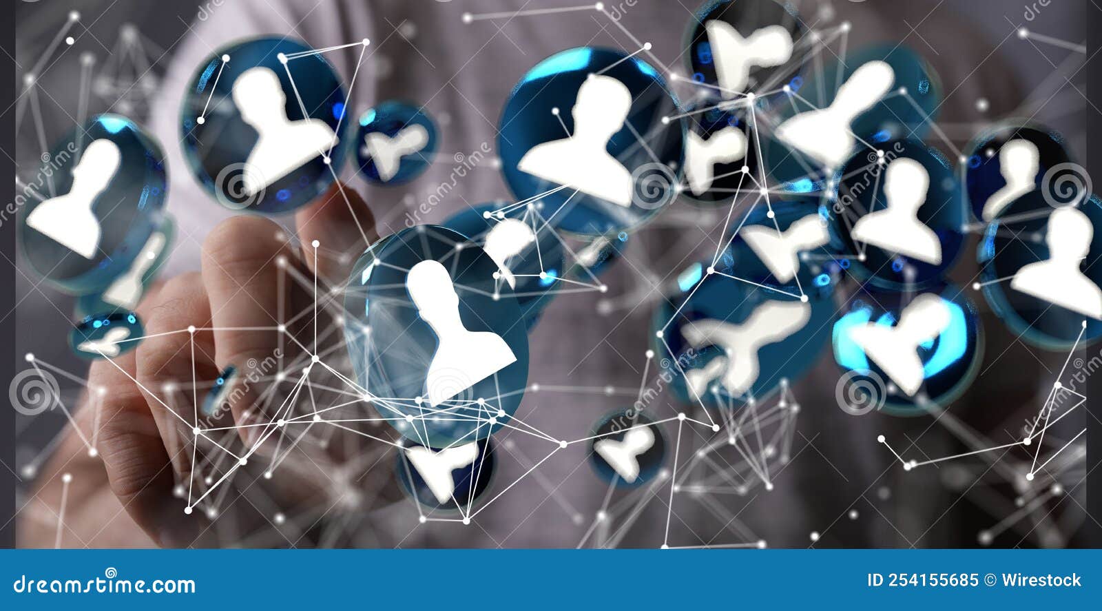 Finger Touching a 3d Rendering of Floating Connected Profile Icons ...