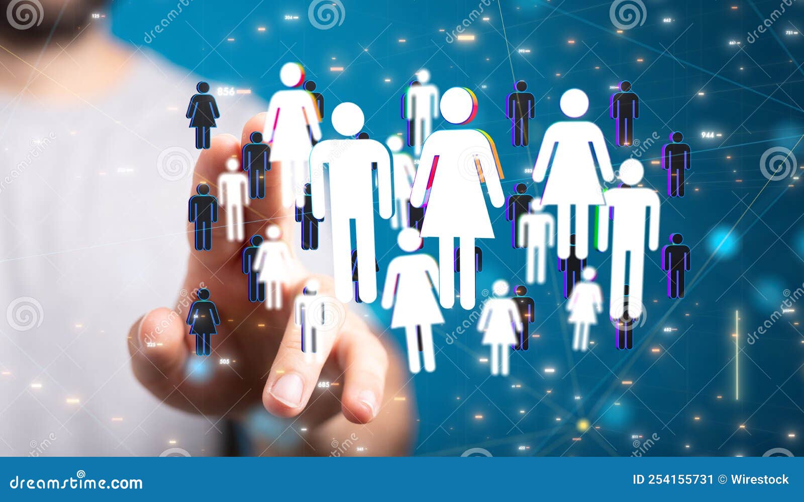 Finger Touching a 3d Rendering of Floating Connected Profile Icons ...