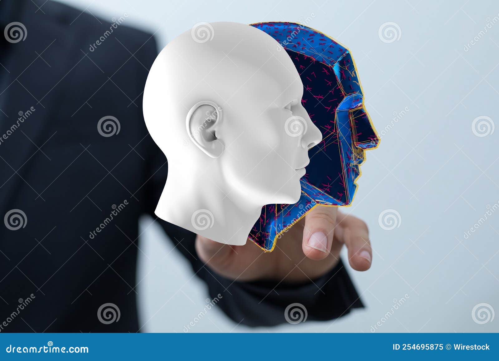 Finger Touching a 3D Rendering of Human Heads, a Concept for Artificial ...