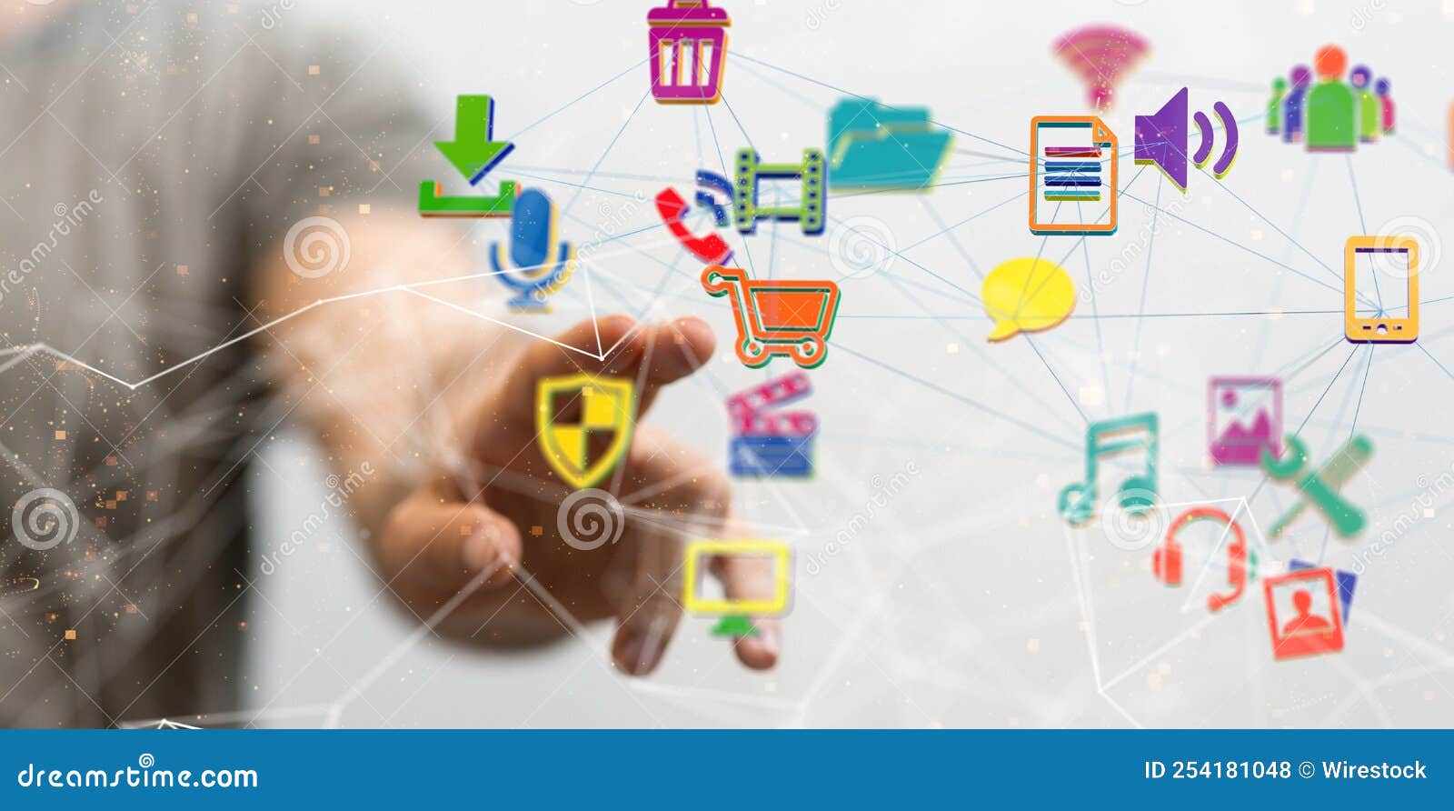 Finger Touching a 3d Rendering of Social Icons Stock Photo - Image of ...