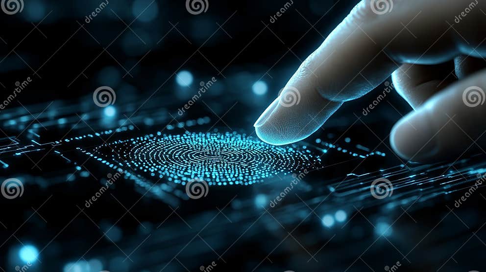 Finger Touching Digital Fingerprint on Interface Stock Illustration ...