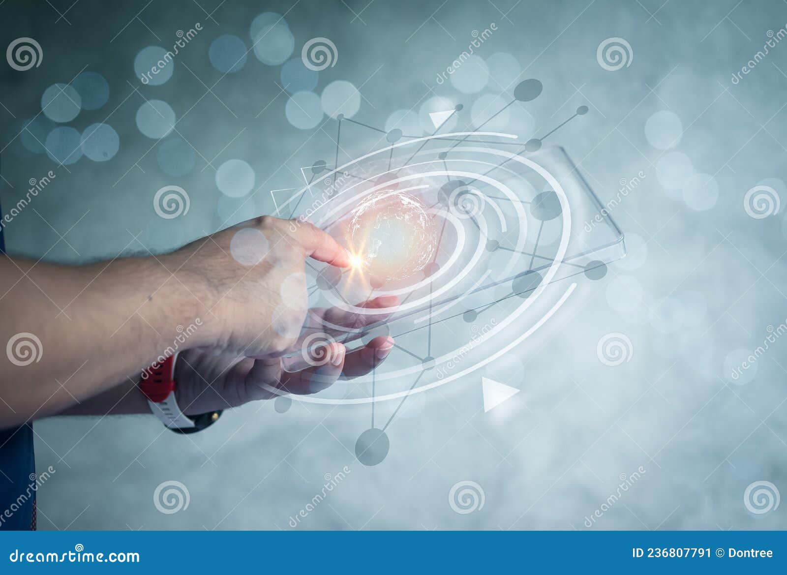 Finger Touching the Digital Screen. Communication Technologies with ...