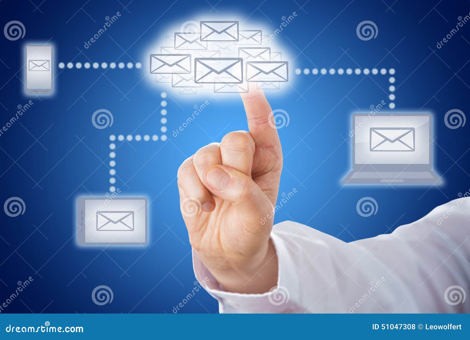Finger Touching Email Cloud in Messaging Network Stock Photo - Image of ...
