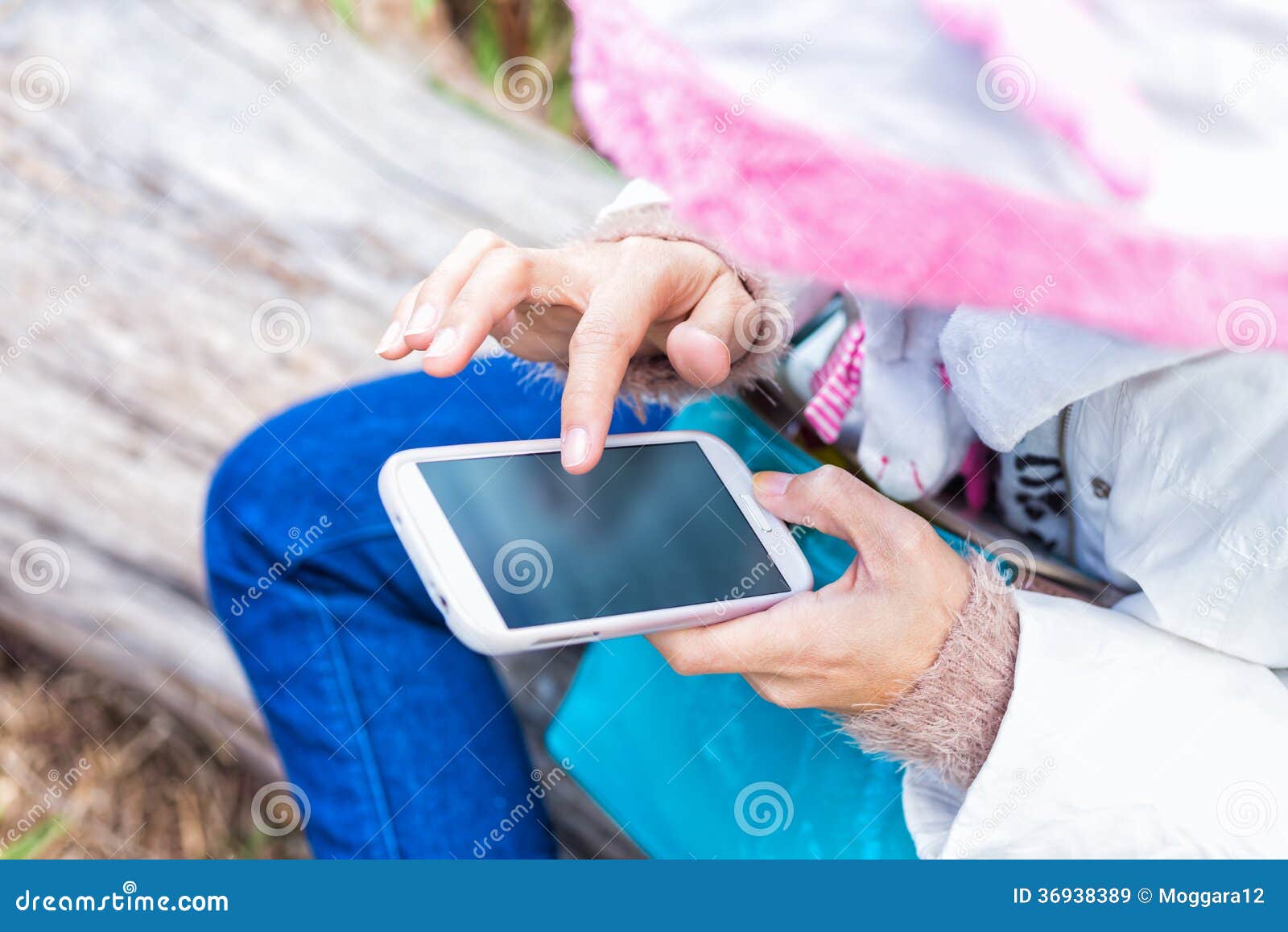 Girl Finger Touching Screen on Mobile Smart Phone Stock Image - Image ...