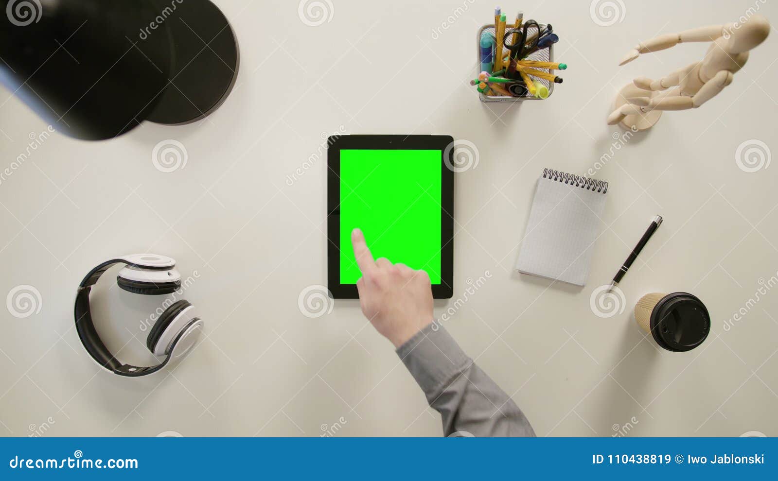 A Finger Touching a Green Screen of the IPad Stock Image - Image of ...