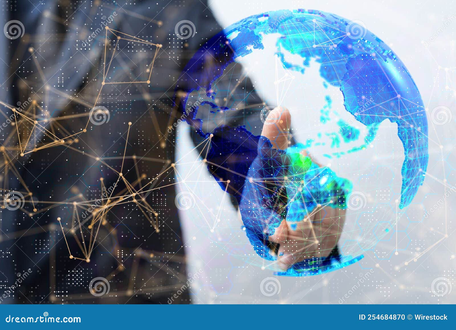 Finger Touching an Illustration of a Globe- Global Networking Concept ...