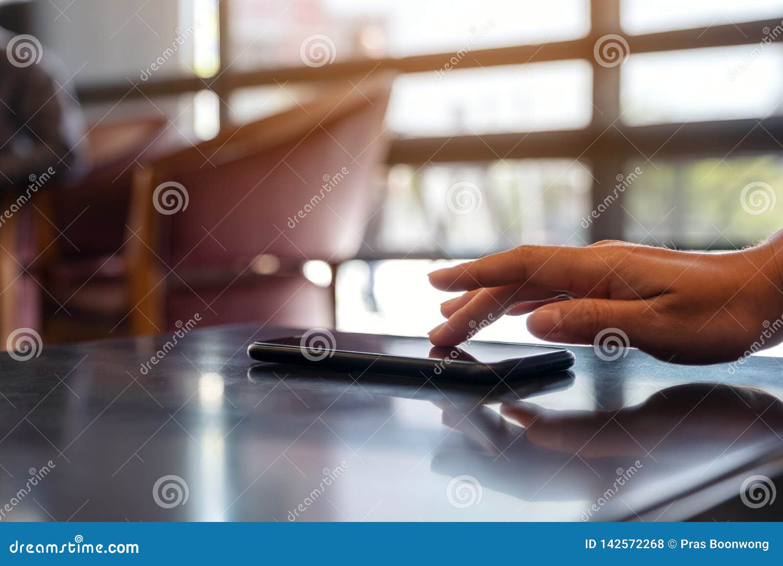 A Finger Touching and Pointing at Mobile Phone Stock Photo - Image of ...