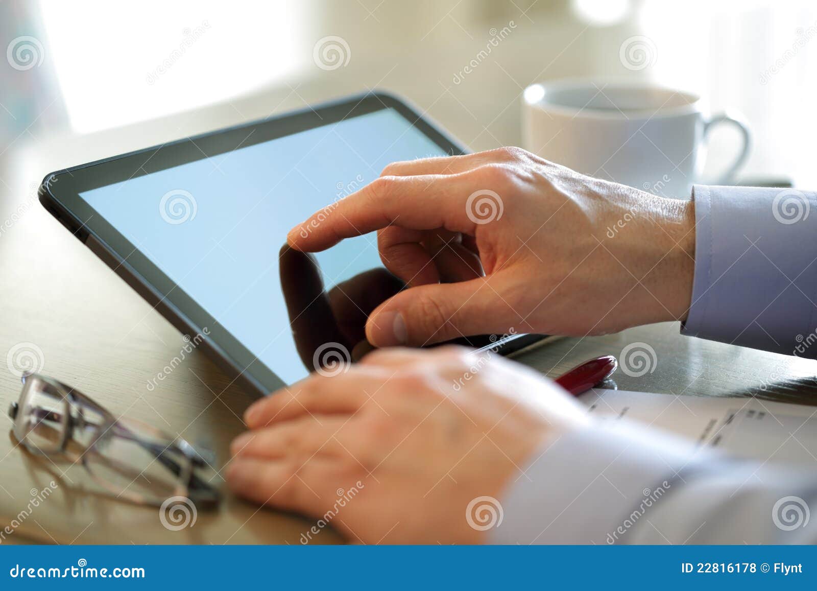 Finger Touching Screen of a Digital Tablet Stock Photo - Image of ...