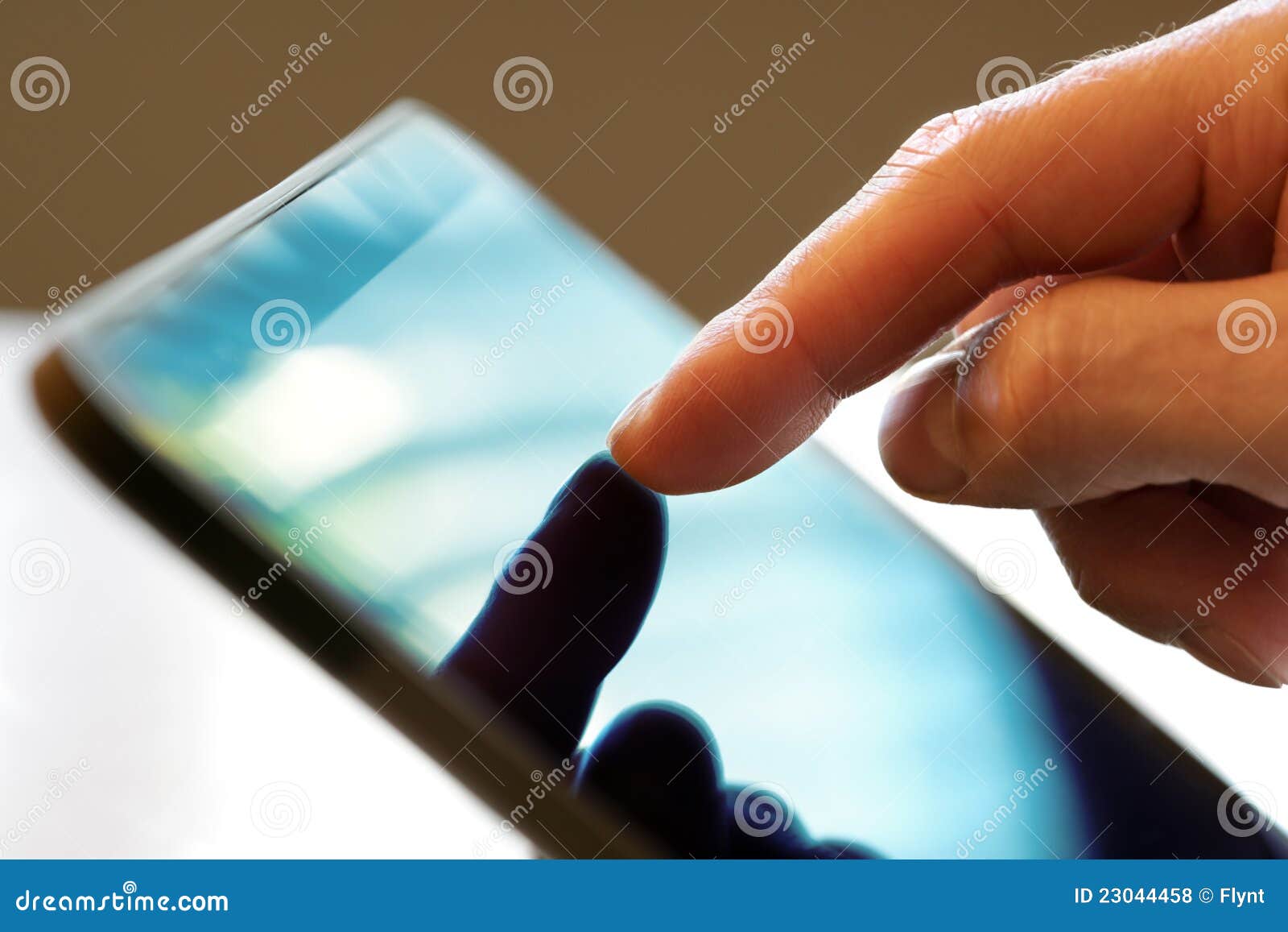 Finger Touching Screen of a Digital Tablet Stock Photo - Image of touch ...