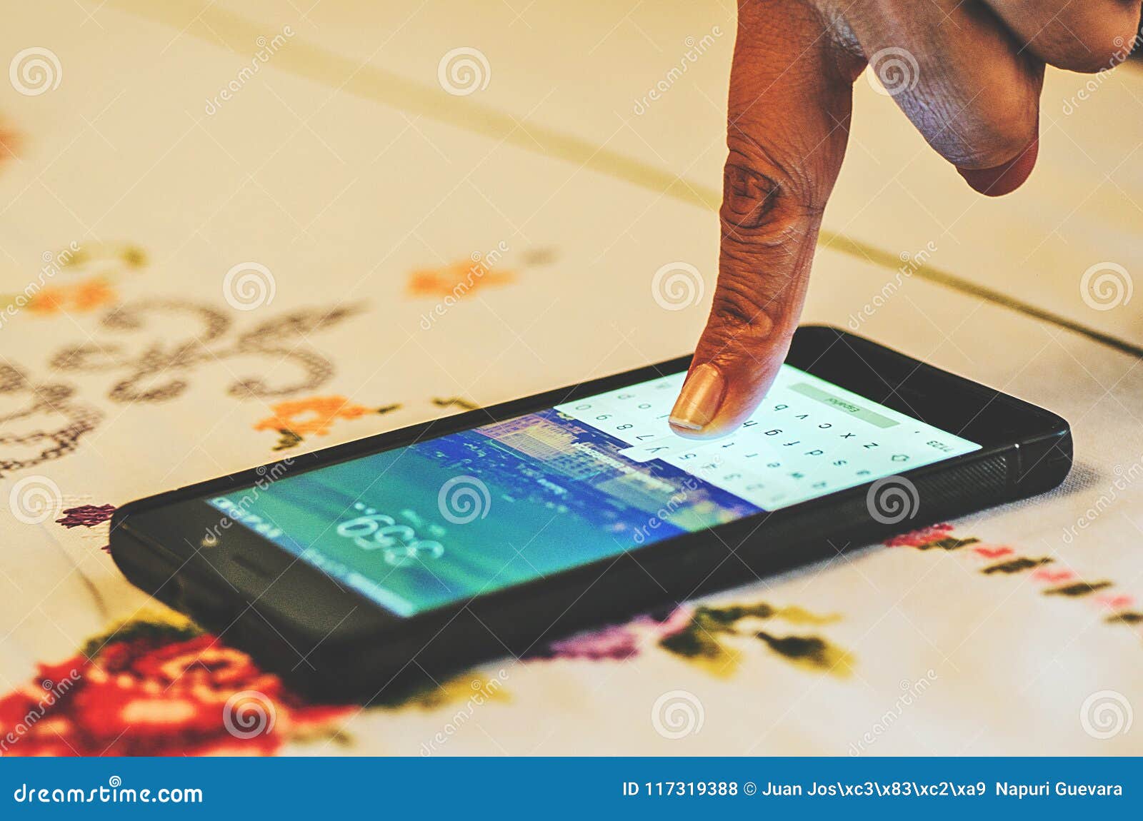 Finger Touching the Screen of a Smartphone Stock Photo - Image of ...