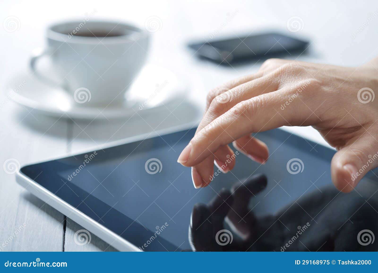 Finger Touching Screen on Tablet-pc Stock Image - Image of finger ...