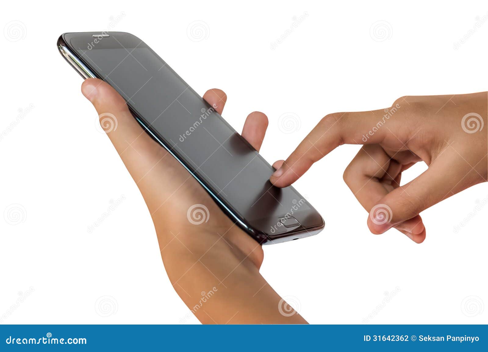 Finger touching smartphone stock photo. Image of human - 31642362