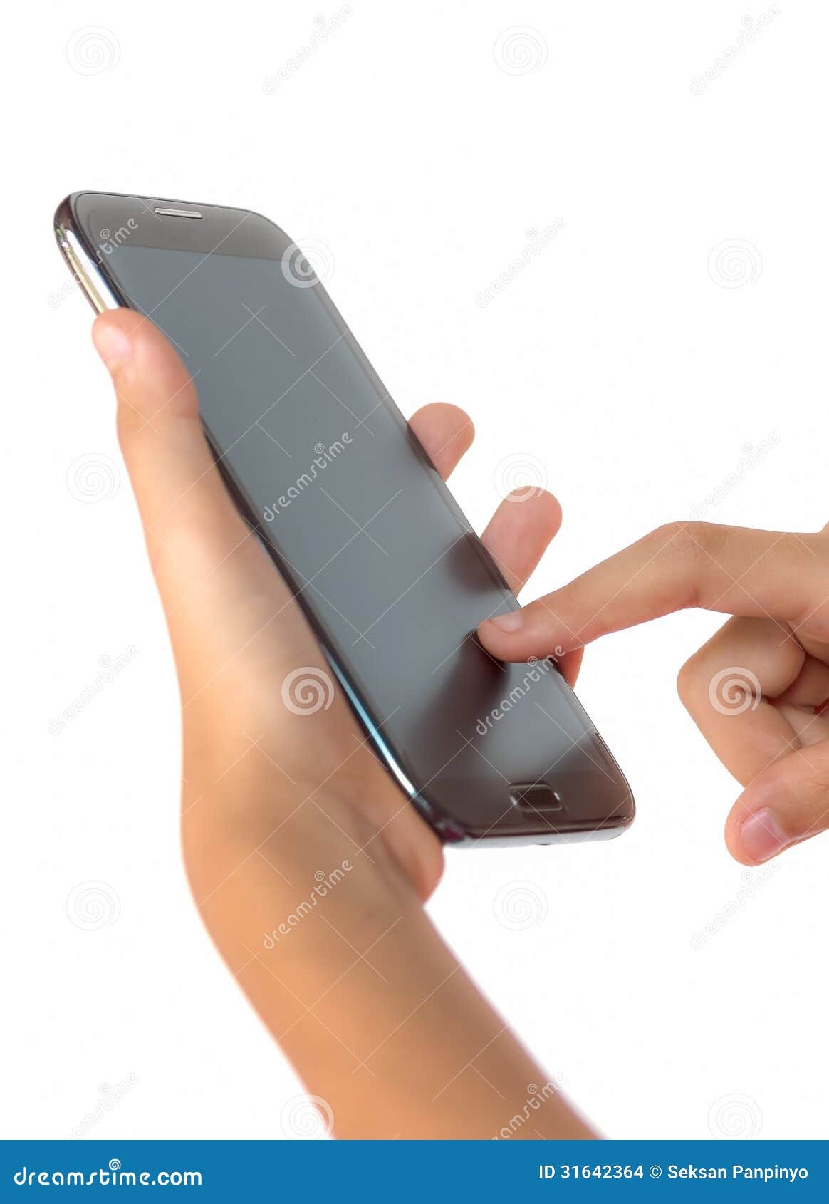 Finger touching smartphone stock photo. Image of touch - 31642364