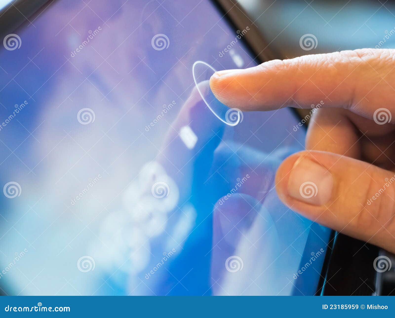 Finger touching tablet-pc stock image. Image of hand - 23185959