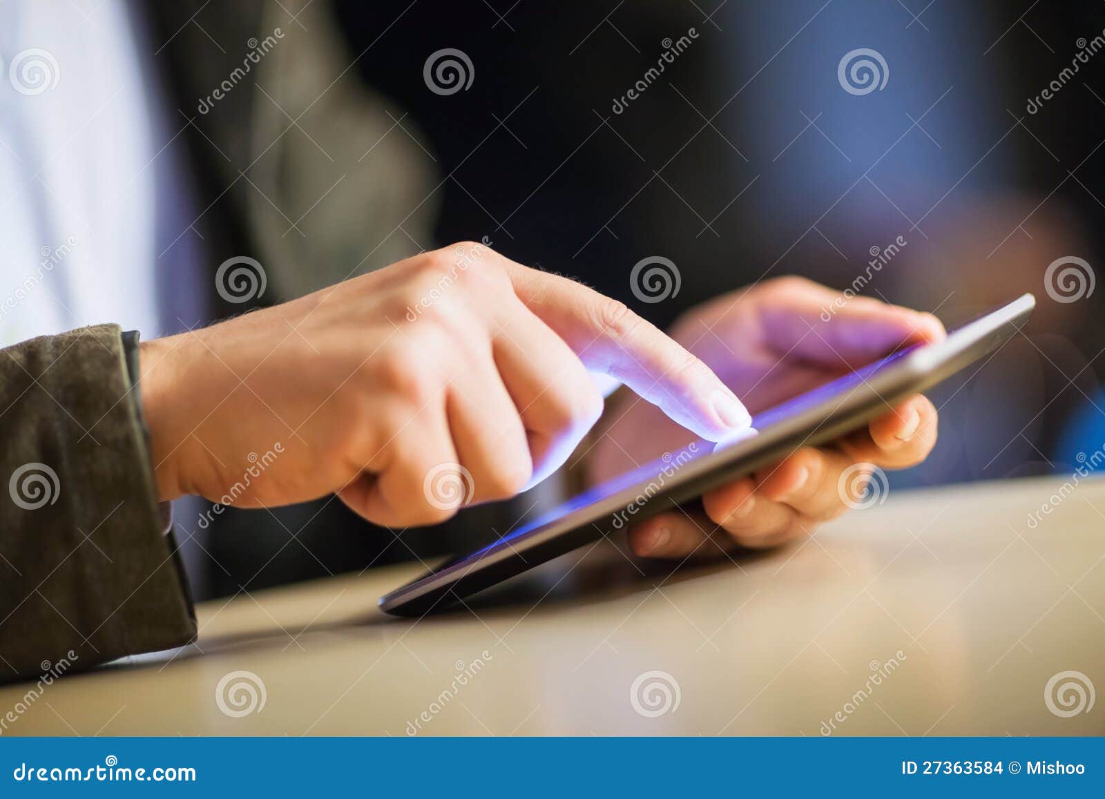 Finger Touching Tablet Screen Stock Photo - Image of mobile, pointing ...