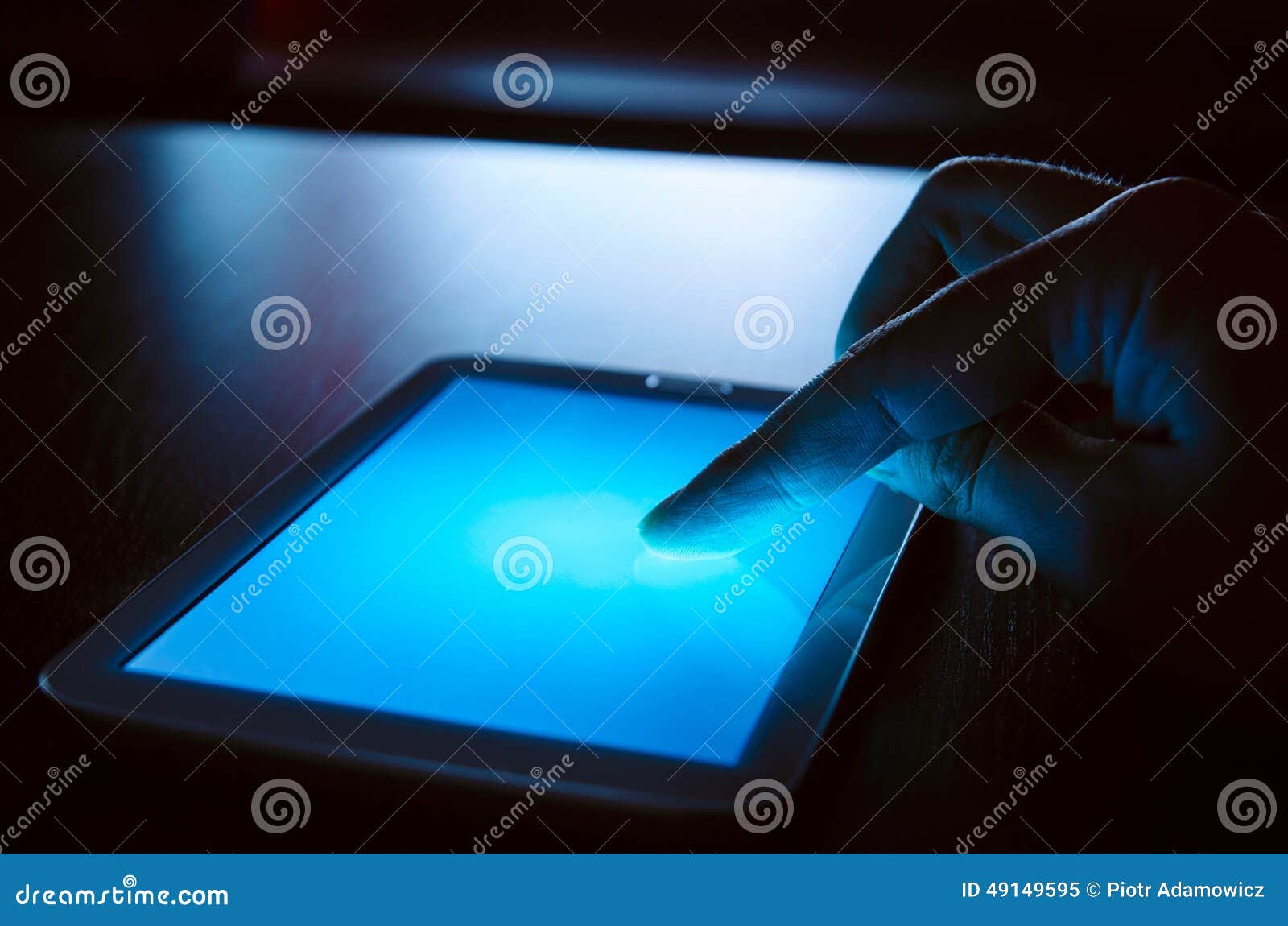 Finger Touching on Tablet Screen. Stock Image - Image of late, line ...
