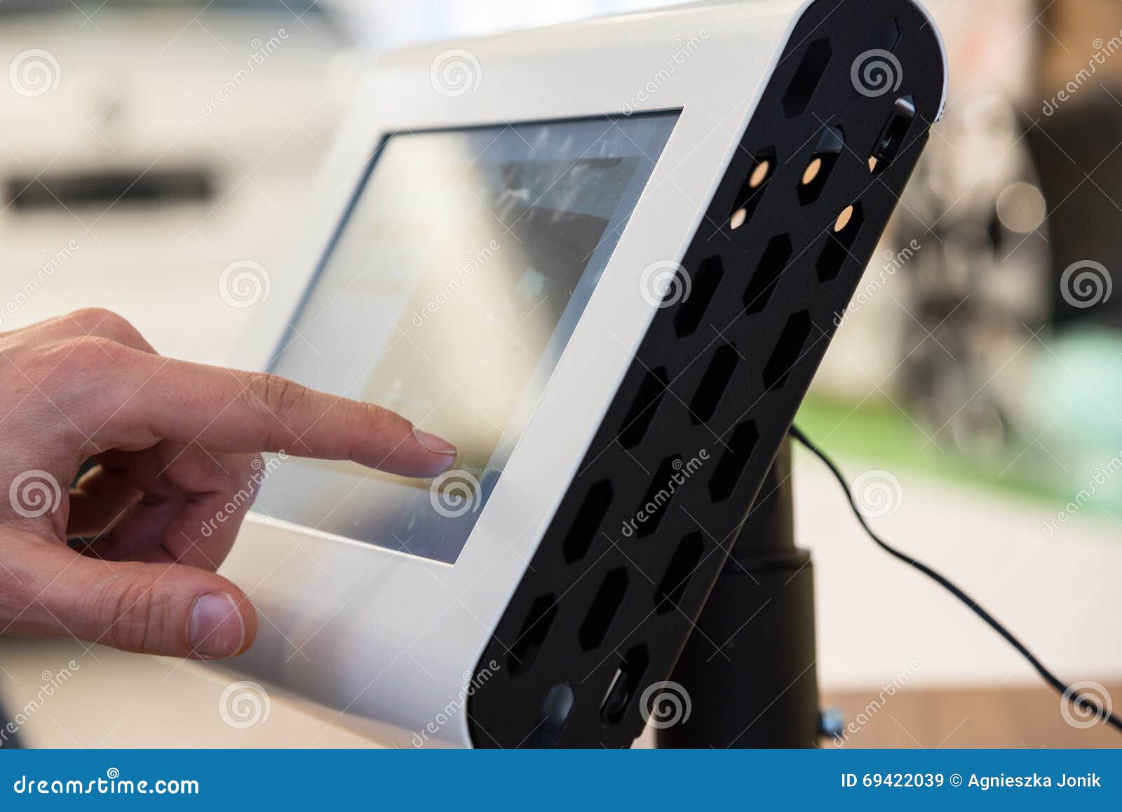 Finger Touching Thick Touch Screen Stock Image - Image of market, hand ...