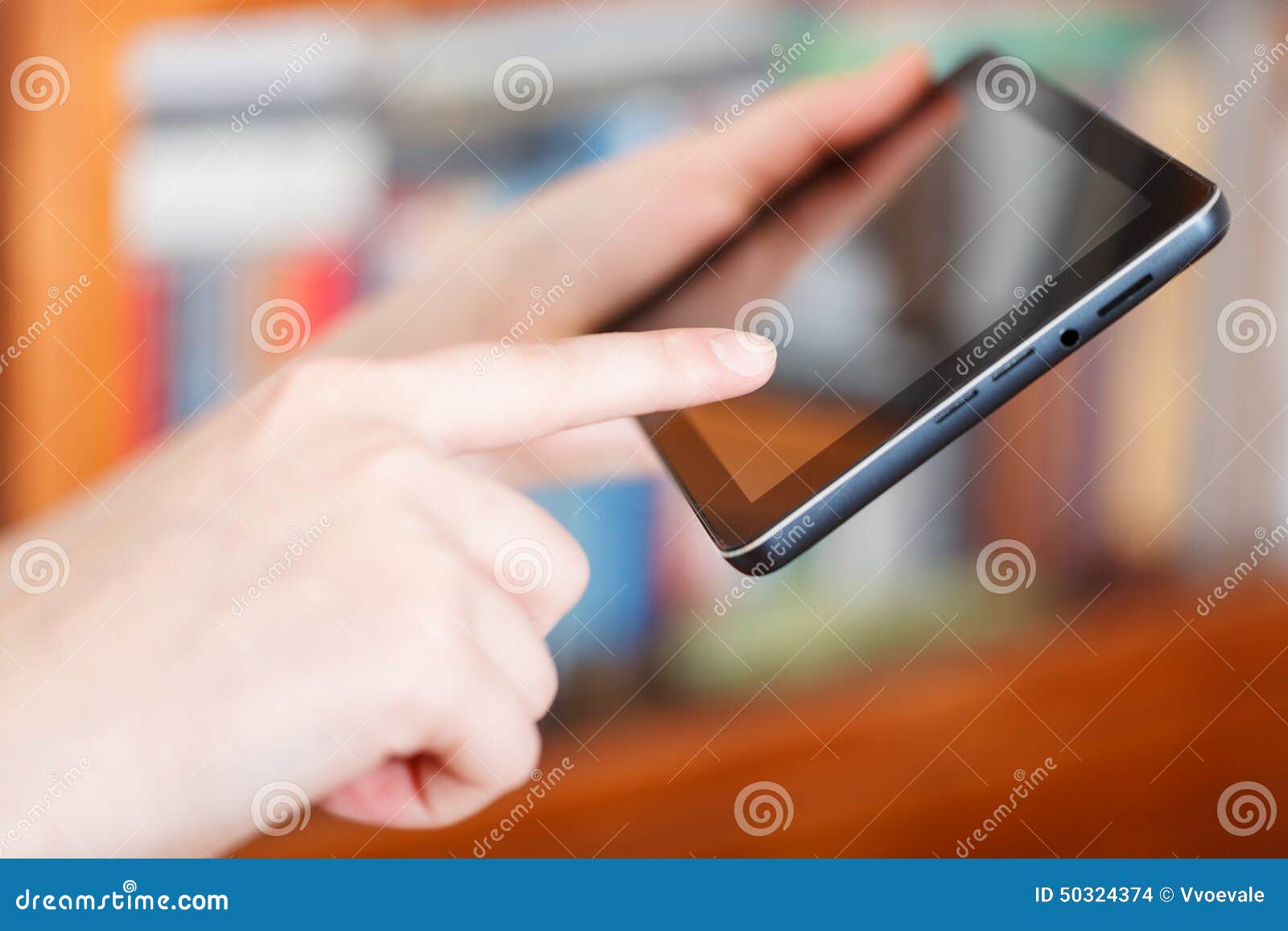 Finger Touching Touchpad in Library Stock Photo - Image of interior ...