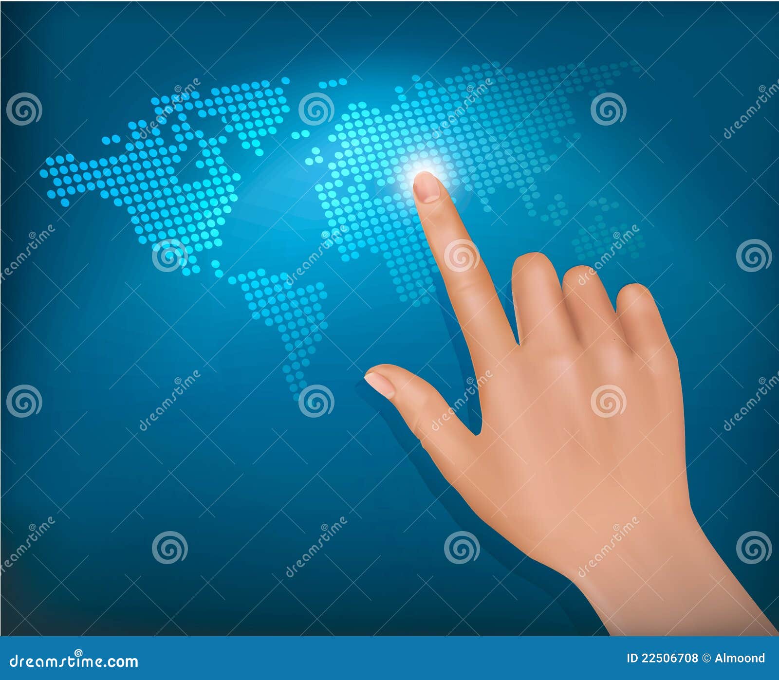Finger Touching World Map on a Touch Screen. Stock Vector ...