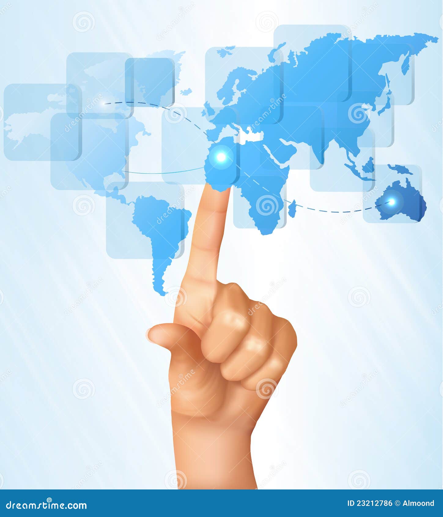 Finger Touching World Map on a Touch Screen. Stock Vector ...